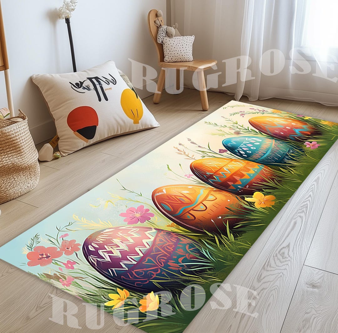 Easter Rug, Easter Egg Rug, Cute Egg Runner Rug, Rabbit Pattern Rug ...