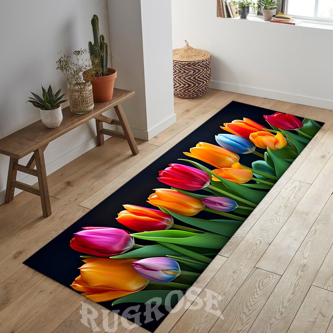Tulip Rug,tulip Runner Rug,tulip Flower Rug,tulip Design Rug,hallway ...