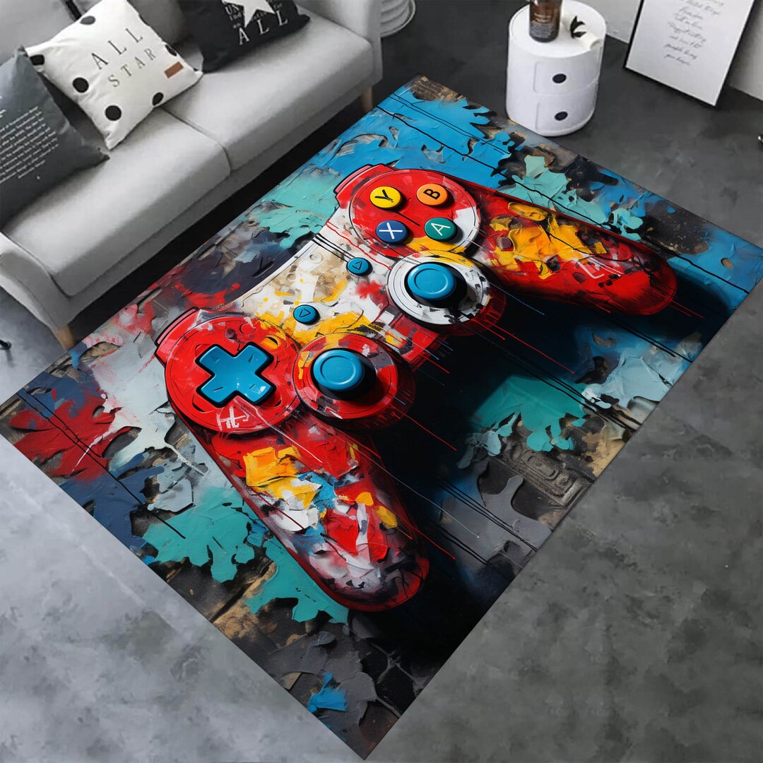 Gamer Rug, Game Controller, Neon Game Controller, Game Room Rug, Gaming ...