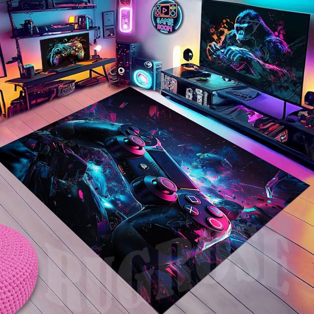 Gamer Rug, Game Controller Rug, Neon Game Controller, Game Room Rug ...