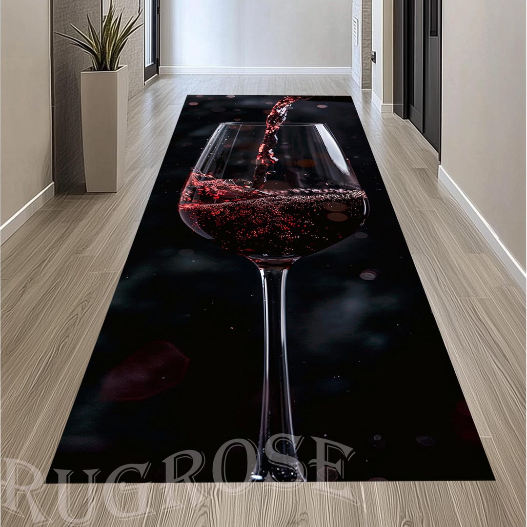 Wine Glass Long Rug, Wine Glass Runner, Red Wine Rug, Wine Design Rug ...