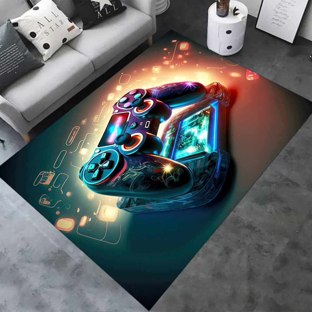Gamer Rug, Game Controller, Neon Game Controller, Game Room Rug, Gaming ...