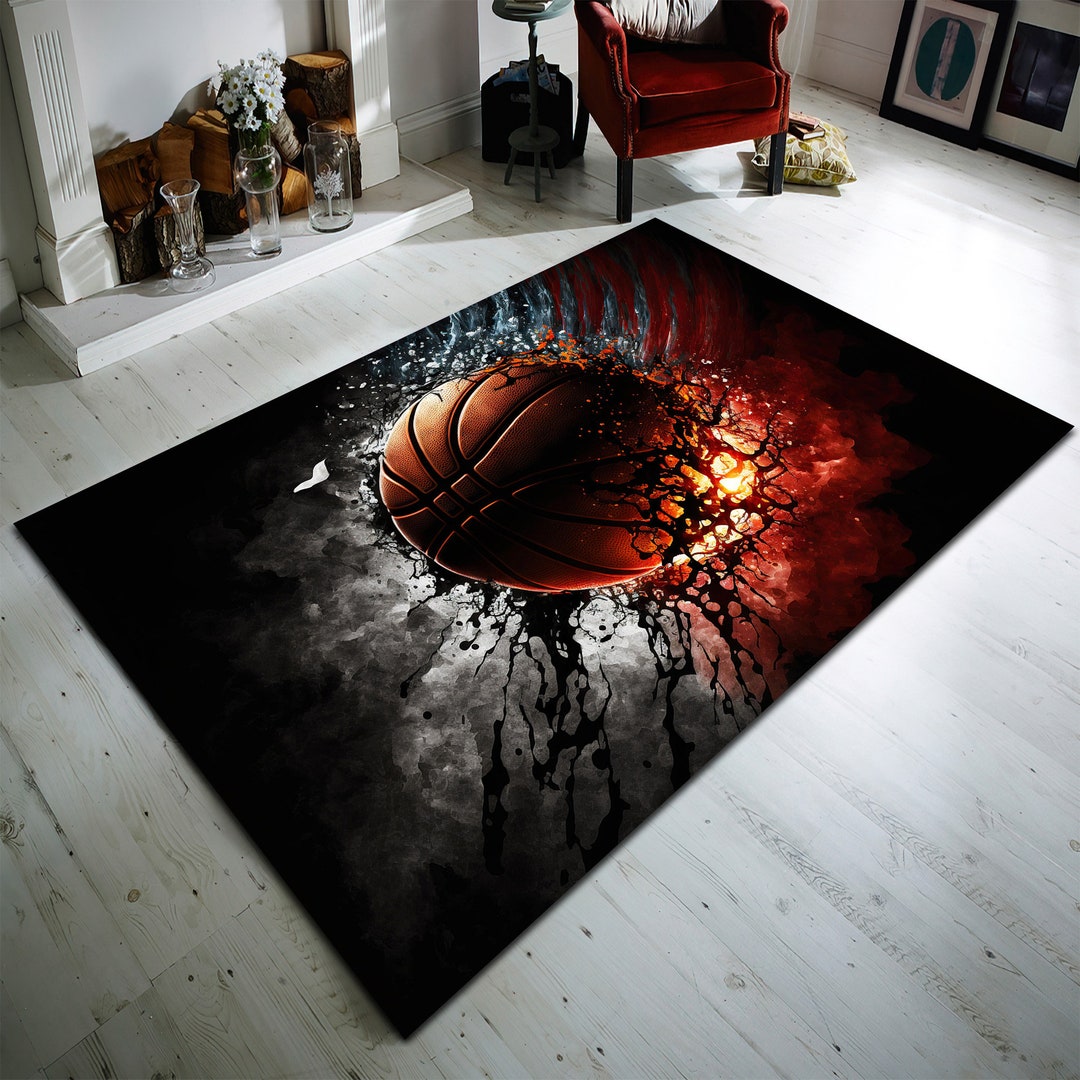 Basketball, Basketball Rug, Basketball Ball Rug, Burning Basketball Rug ...