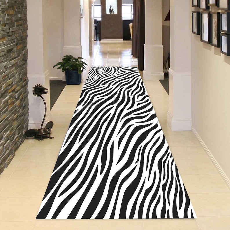Zebra Print Runner Rug, Black and White Hallway Carpet, Non-slip - Etsy