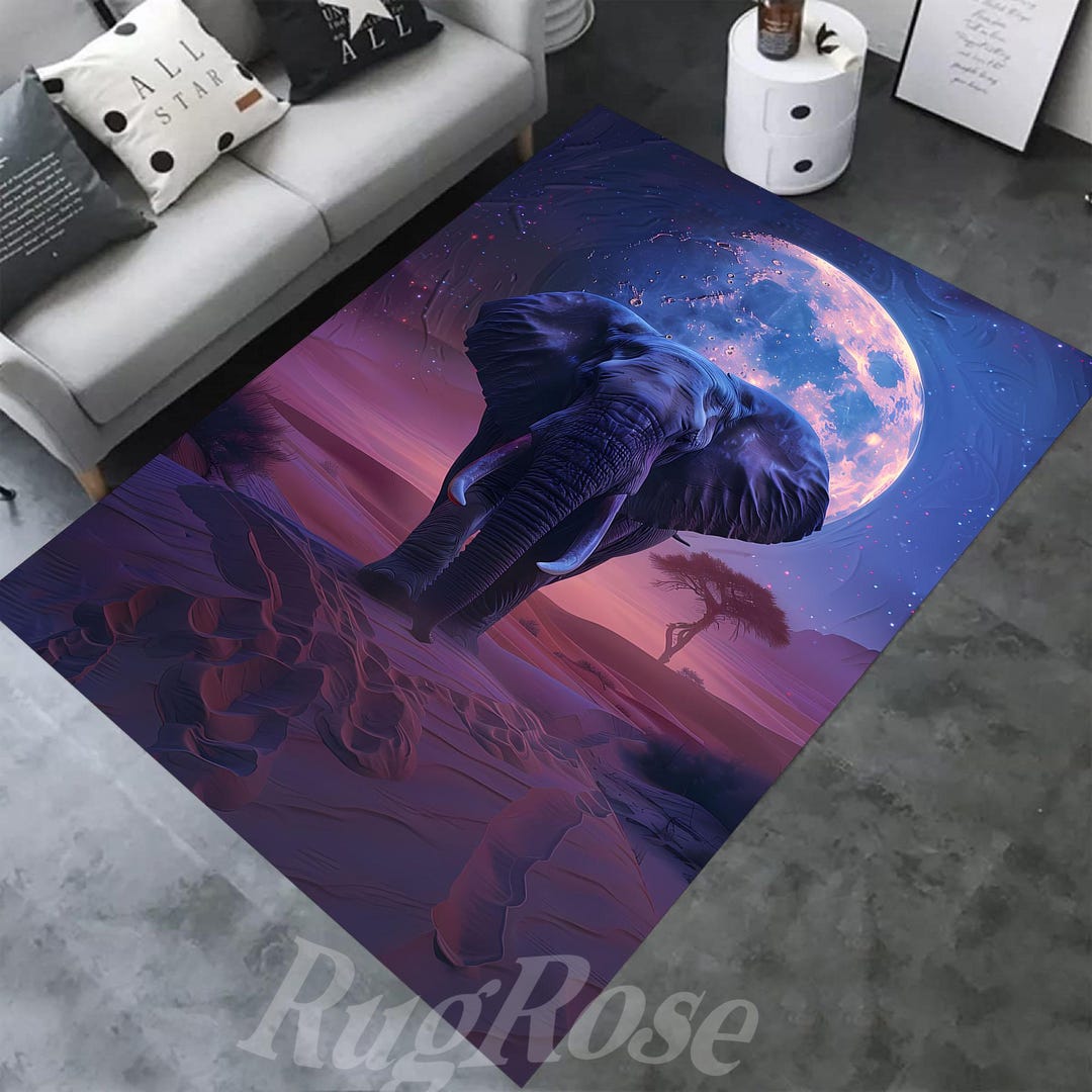Elephant Pattern Rug, Elephant Rug, Moon Rug, Desert Rug, Desert ...