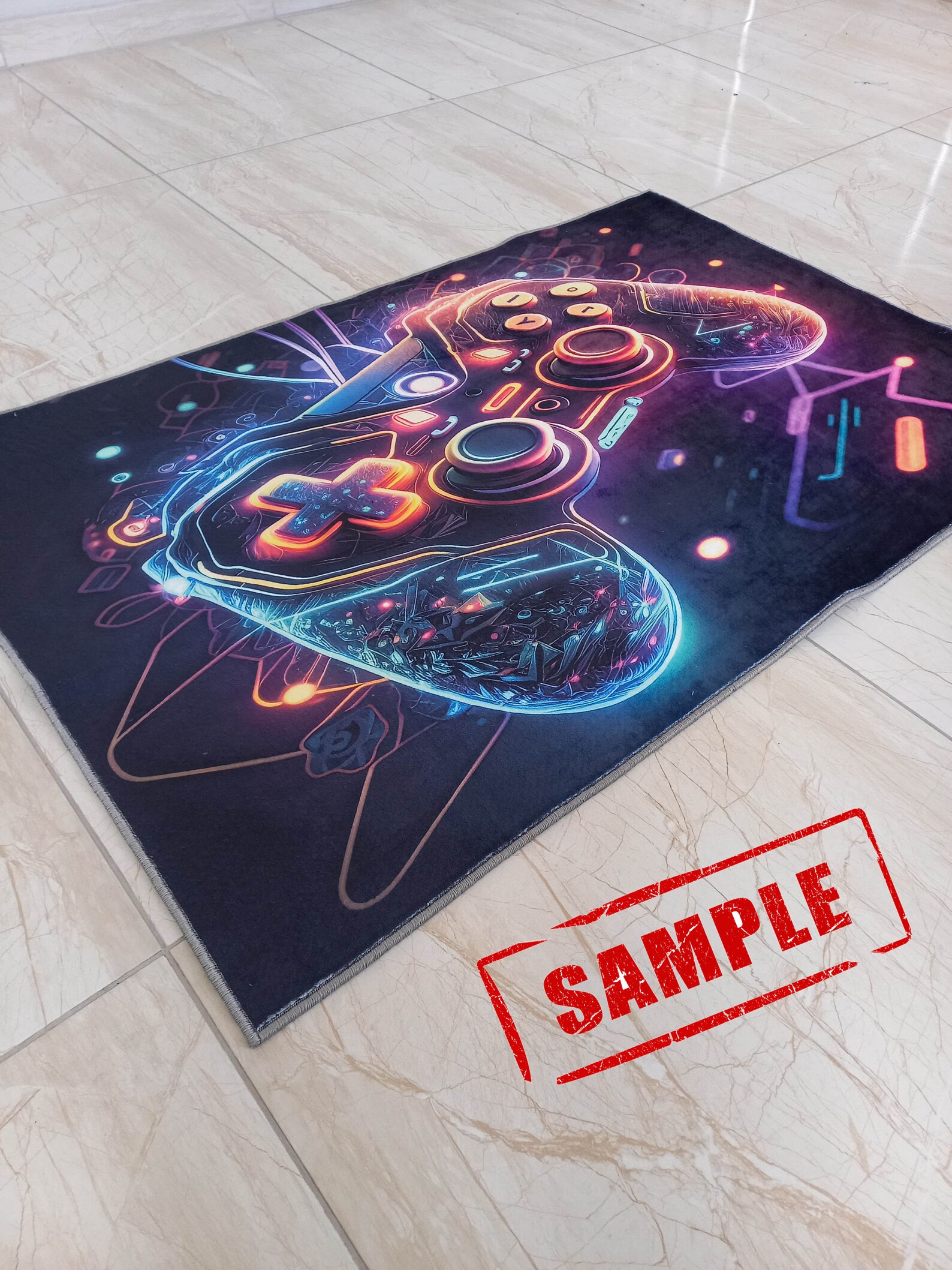 Neon Game Controller Rug, Gamer Room Decor - Etsy