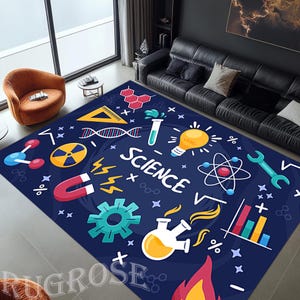 Science Education Rug, Education Rug, Hand Drawn Science Rug, Kids Room ...