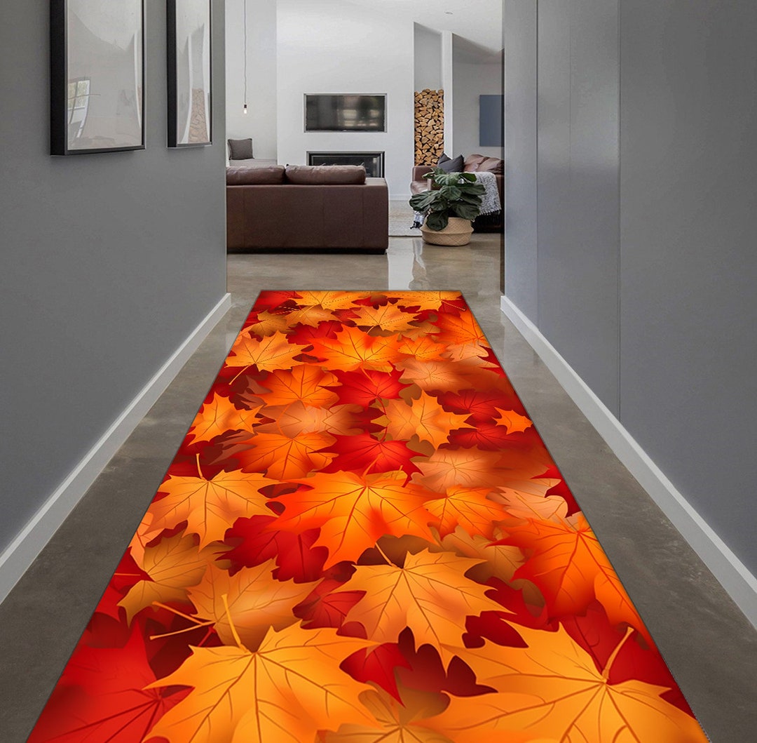 Fall Rug, Autumn Rug, Leaf Pattern Rug, Autumn Runner Rug, Leaf Themed ...