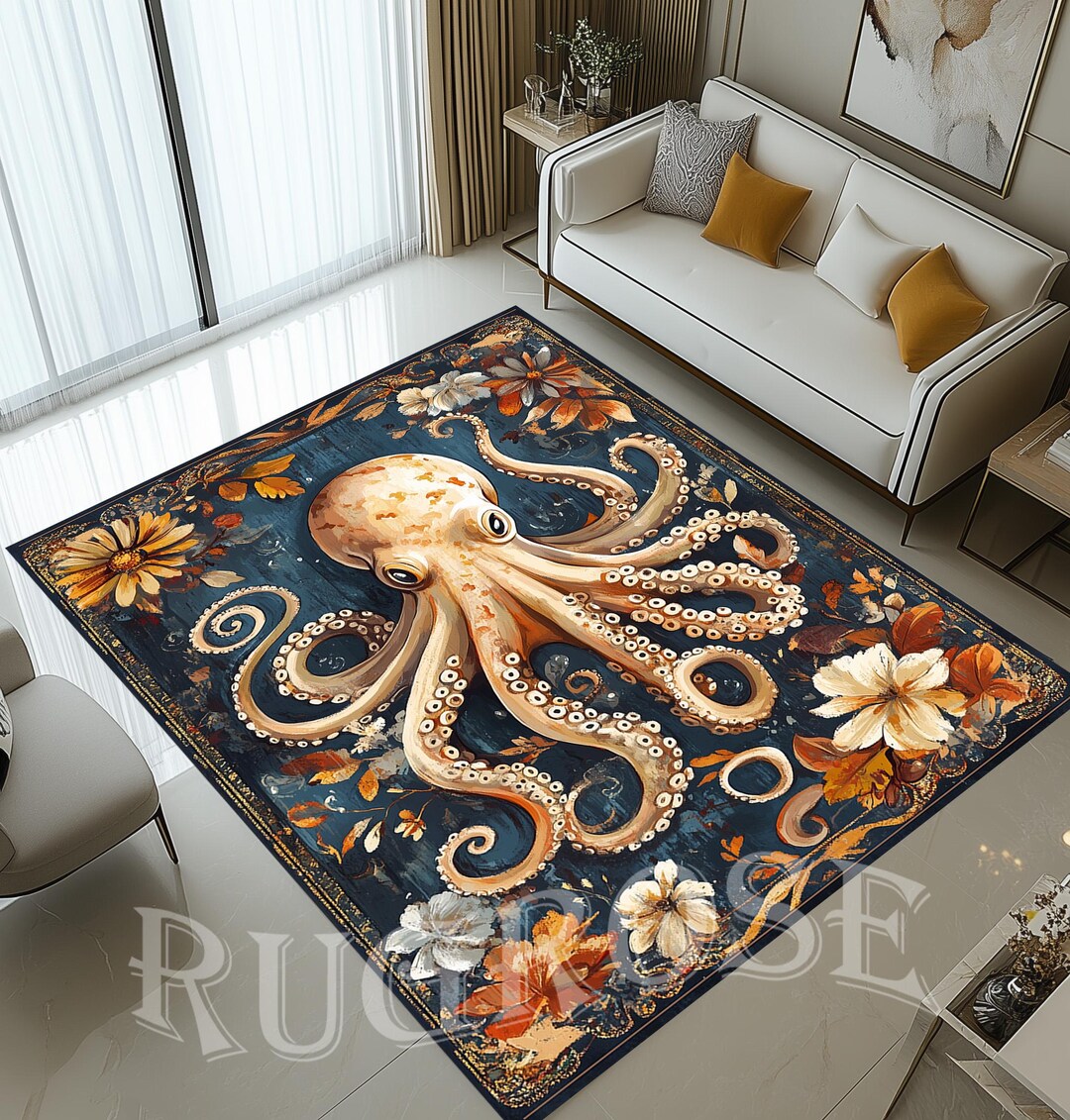 Octopus Rug, Octopus Pattern Rug, Rustic Octopus Rug, Octopus Decor ...