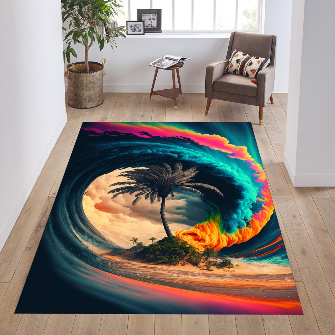 Wave, Wave Pattern Rug, Surf Rug, Surfboard, Palm Themed Rug, Colorful ...