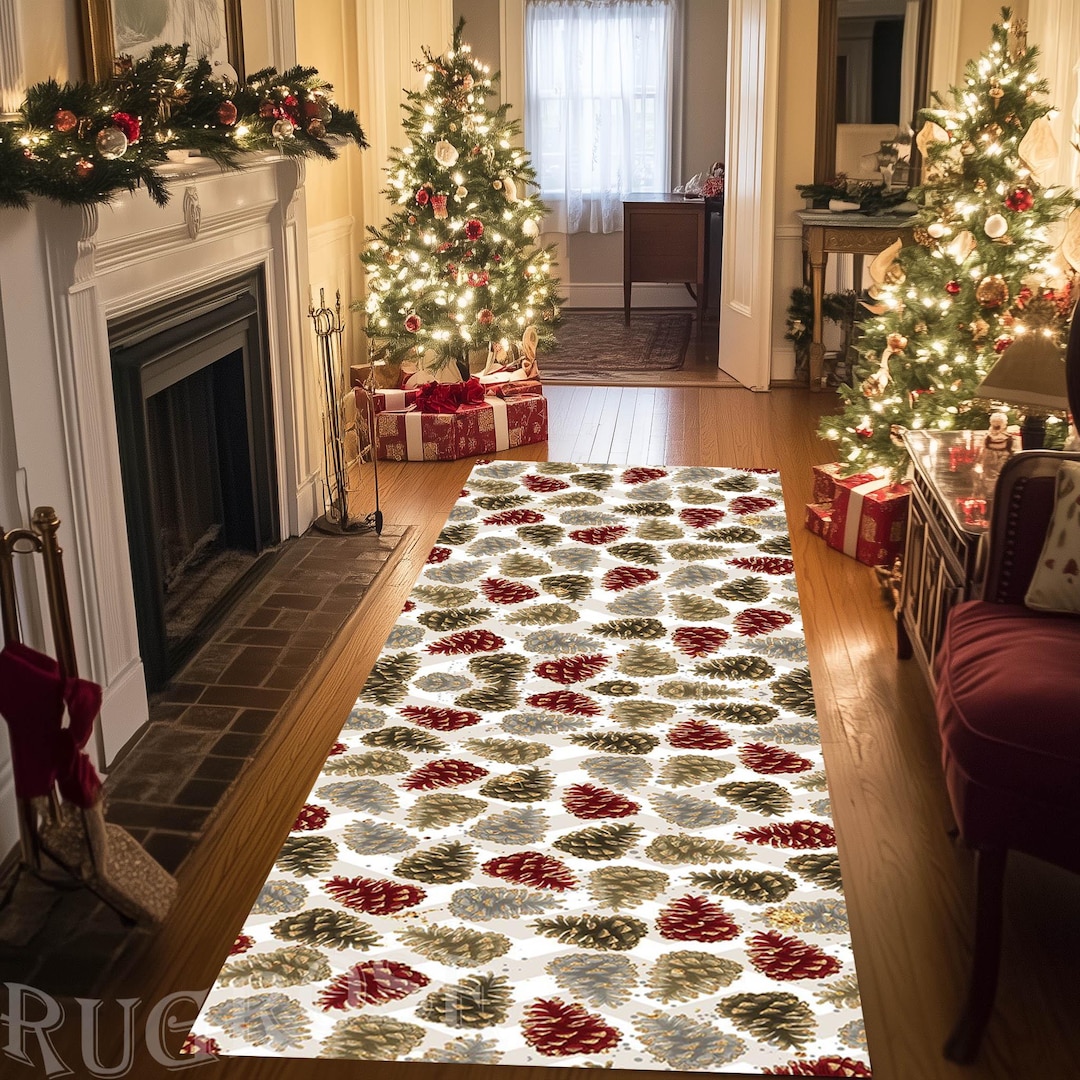Pine Cone Runner Rug, Pine Cone Design Rug, Christmas Decor Rug, Winter ...