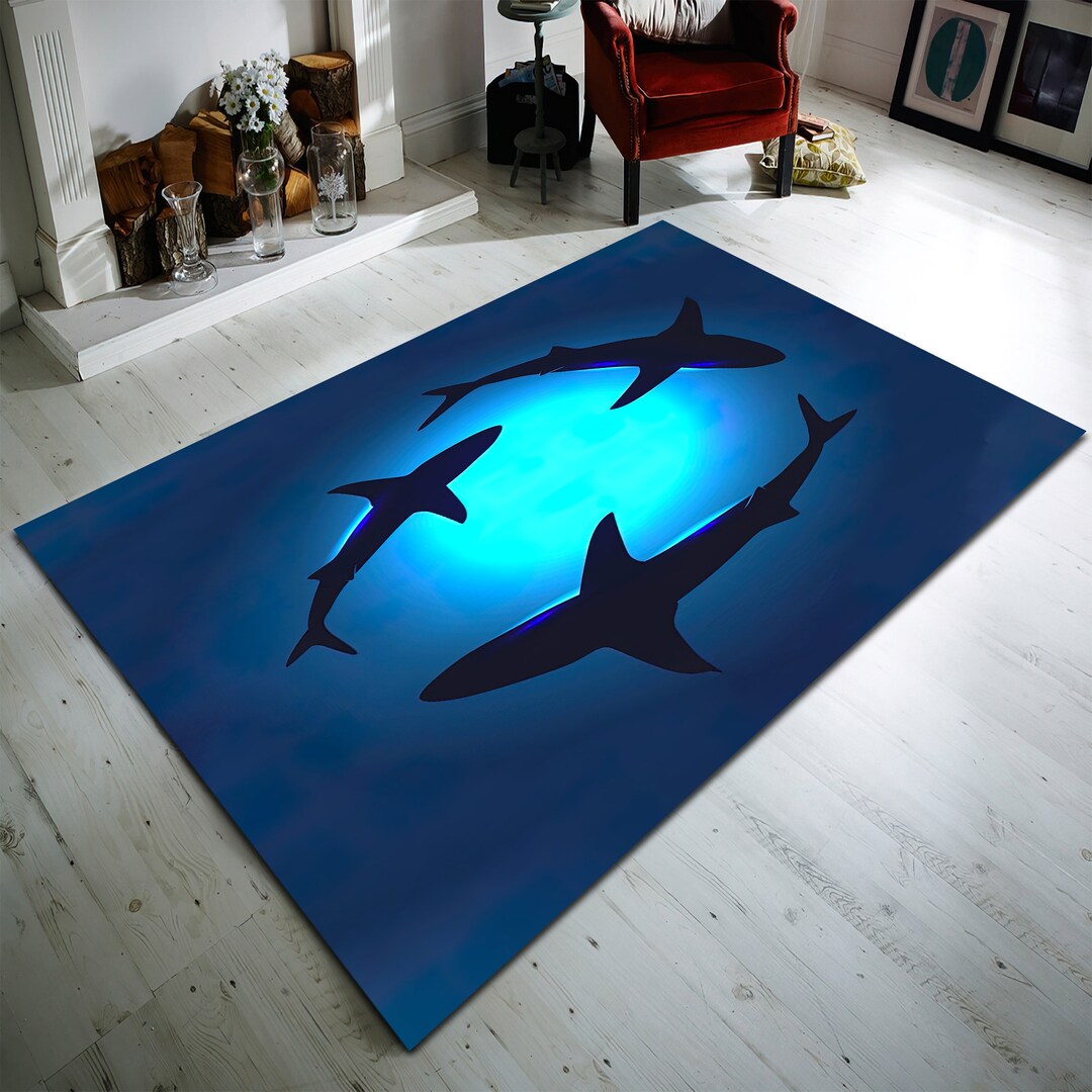 Shark Rug Shark Pattern Rug Shark Ocean Theme Rug Nautical - Etsy