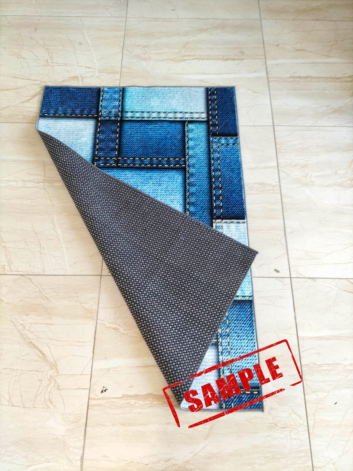 Blue Jean Pattern Area Rug, Modern Patchwork Design - Etsy