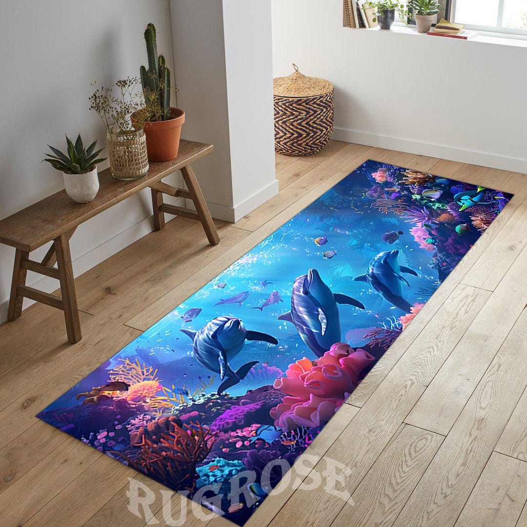 Dolphin Fish, Dolphin Fish Rug, Dolphin Fish Runner Rug,colorful Corals ...