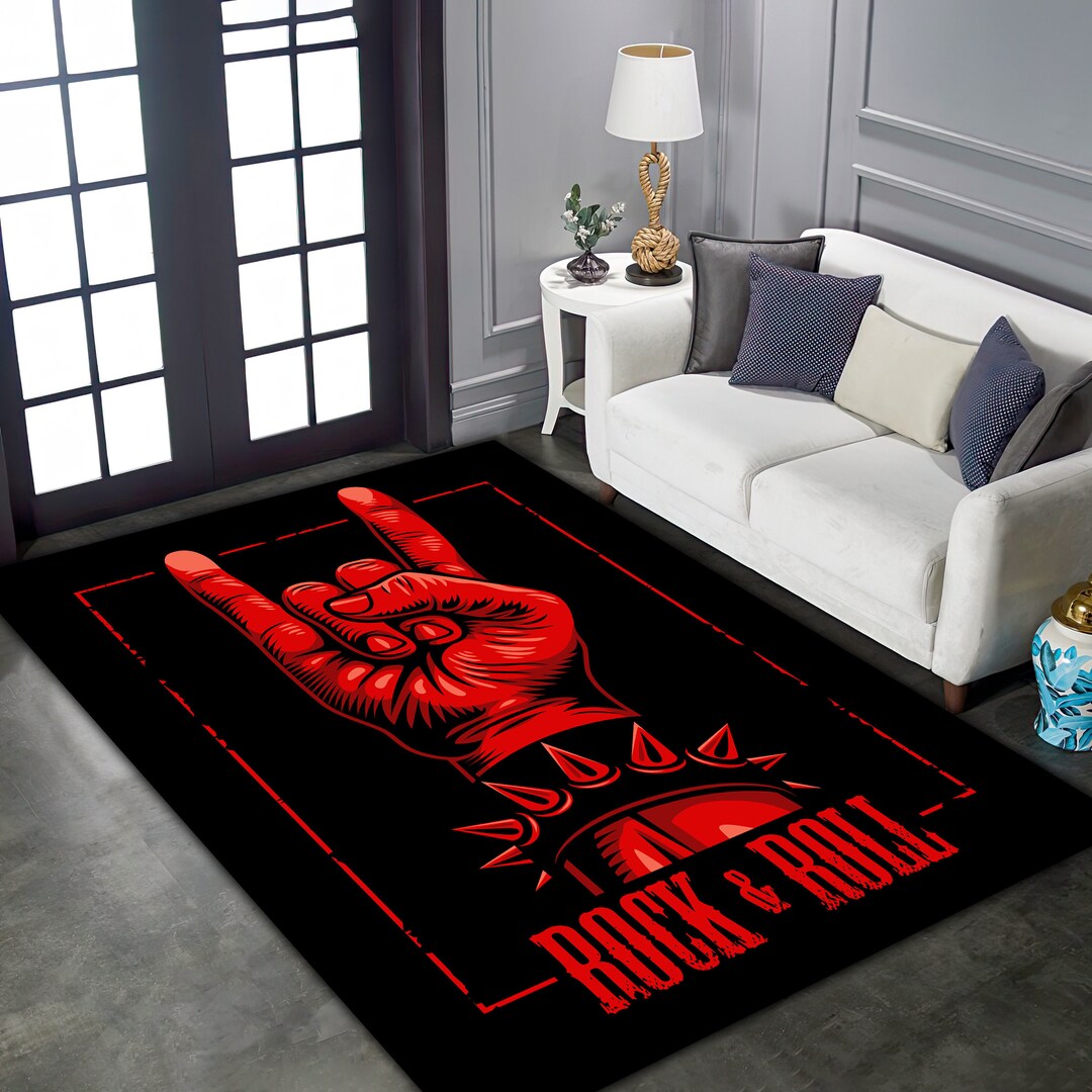 Rock and Roll Sign Rug Guitar Rug Rock Music Lovers Rug - Etsy