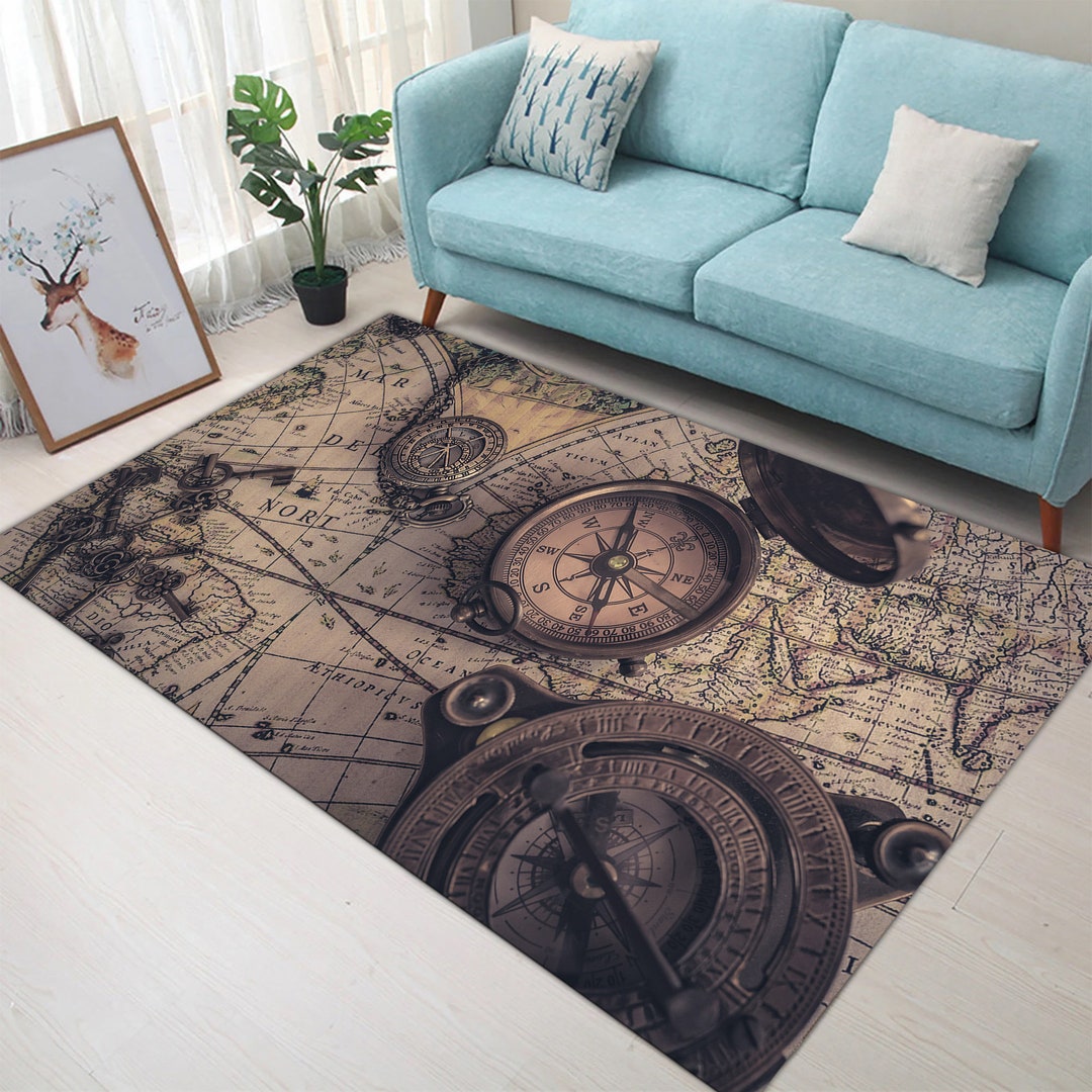 Nautical, Map, Compass and World Map, World Map, Nautical Rug, Compass ...