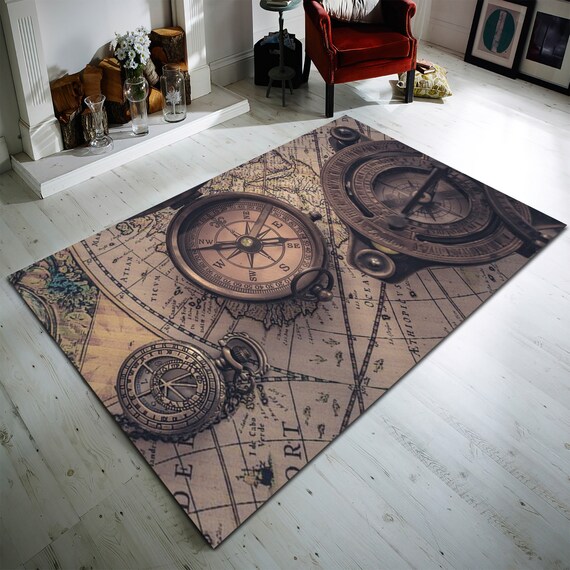 Nautical Map Compass and World Map World Map Nautical Rug - Etsy