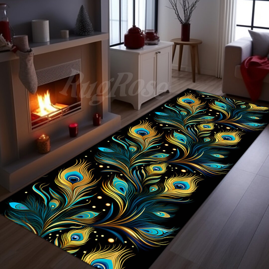 Peacock Feather Rug, Peacock Runner Rug, Peacock Feather Fan Rug ...