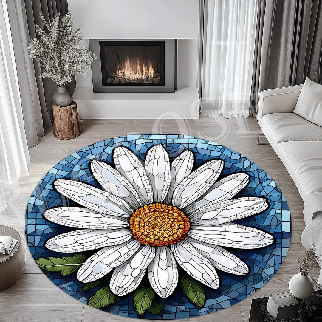 Daisy Rug, Daisy Patterned Rug, Mosaic Daisy Rug, Mosaic Pattern Rug ...