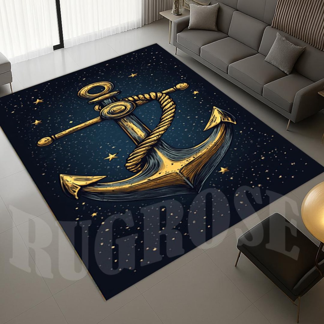 Anchor Rug, Anchor Pattern Rug, Ship Anchor Rug,nautical Rug,for Living ...