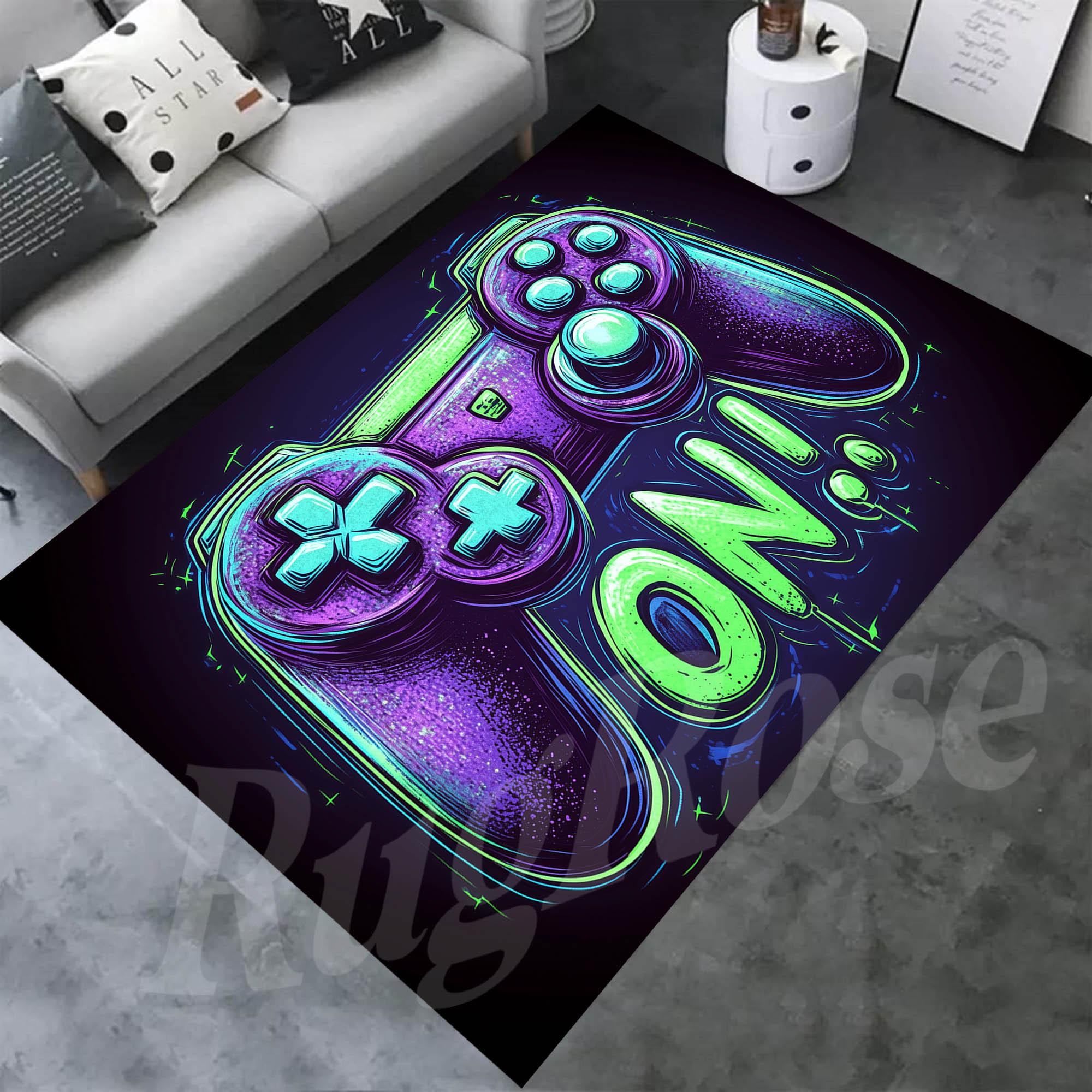 Neon Game Controller Rug, Gamer Room Decor - Etsy