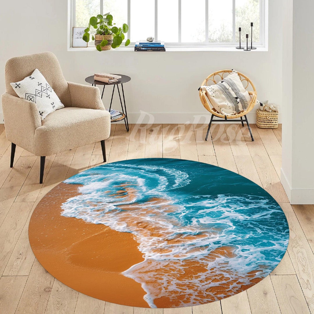 Round Beach Rug, Round Sea Rug, Sea Wave Rug, Sand Wave Rug, Nautical ...