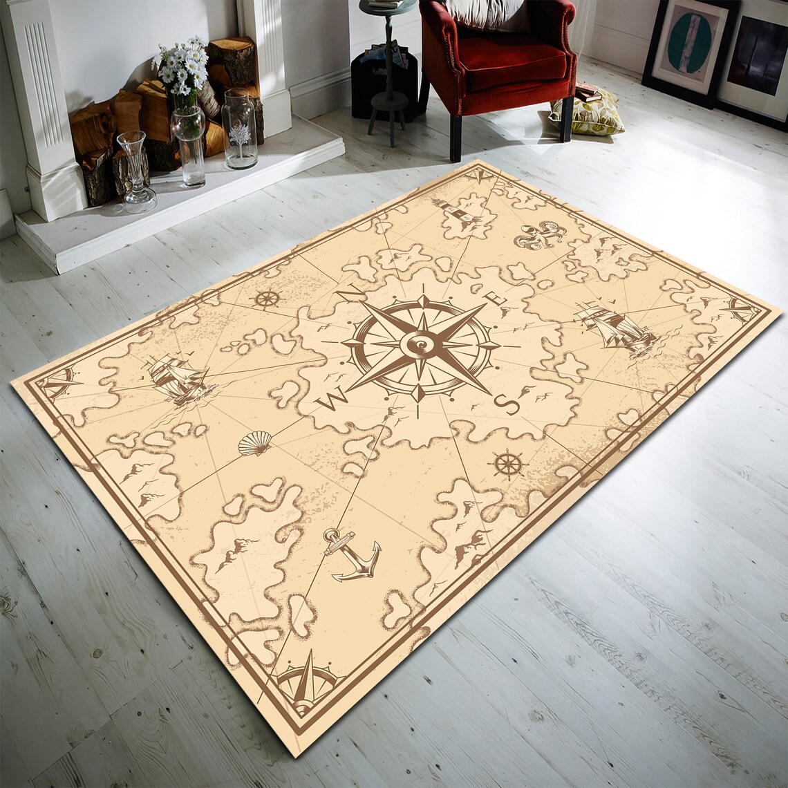 Old Maps Compass Compass Themed Rug Nautical Nautical - Etsy