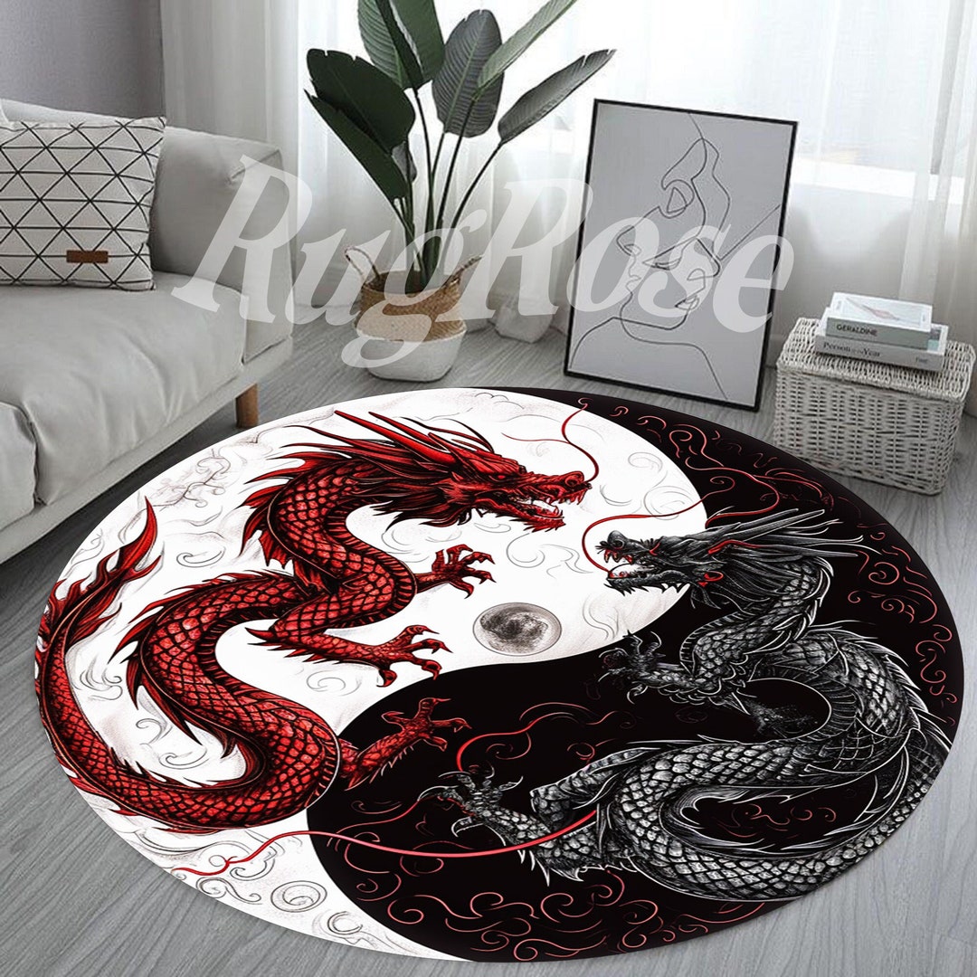 Dragon, Dragon Themed Rug, Ying Yang Rug, Round Dragon Rug, Dungeons ...
