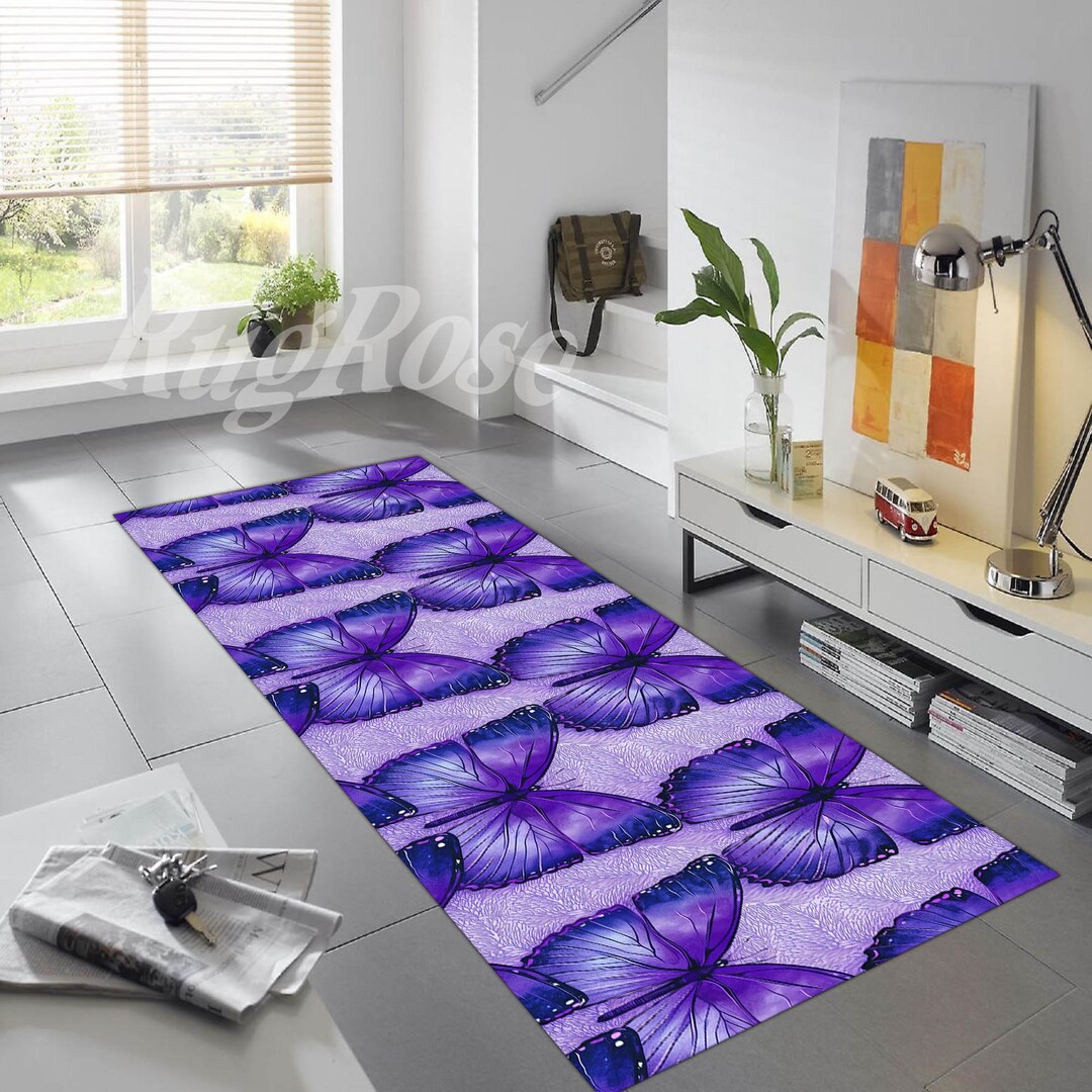 Purple Butterfly Rug, Runner Butterfly Rug, Butterfly Themed Rug ...