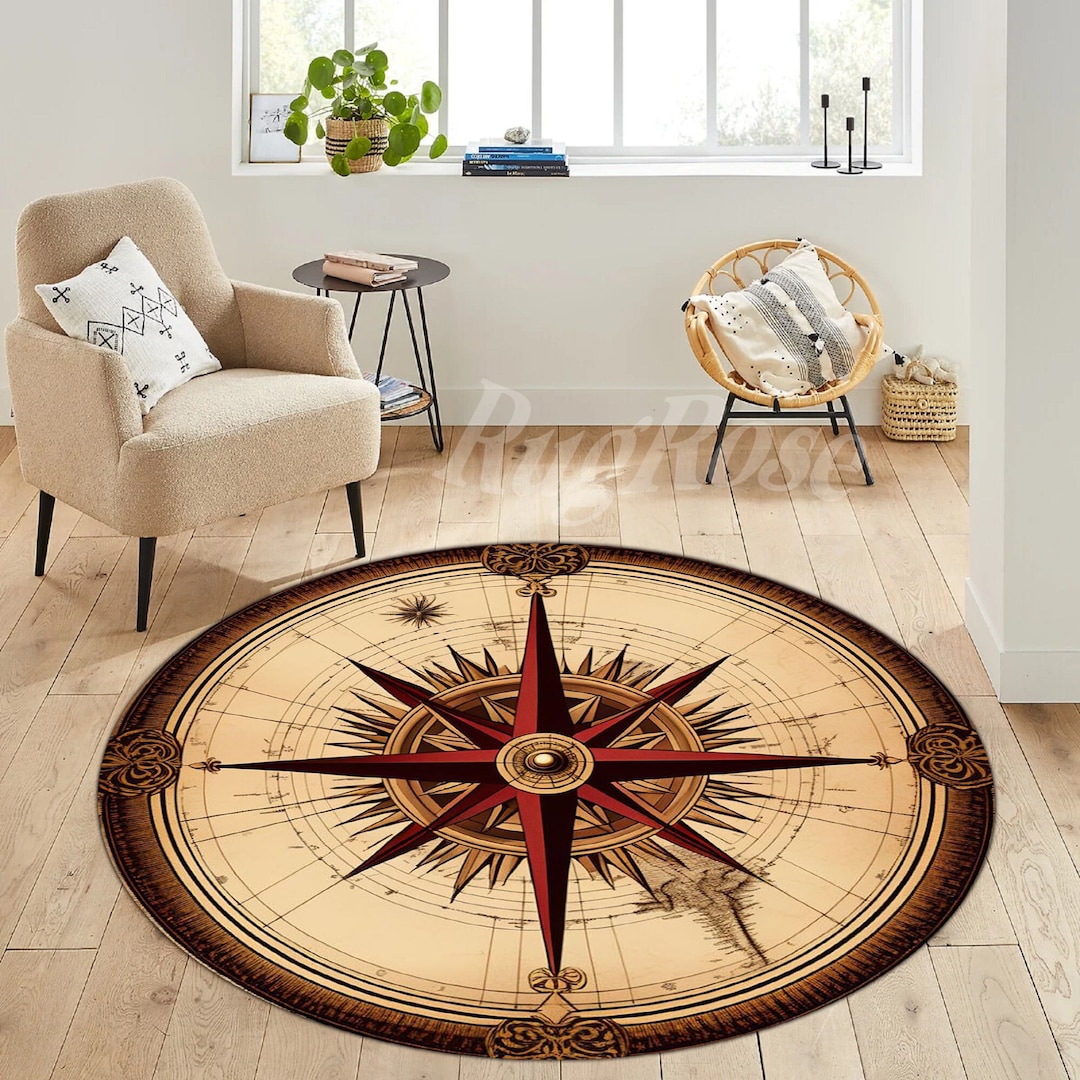 Compass Rug, Round Compass Rug, Medallion Rug, Round Decor Rug, Gift ...