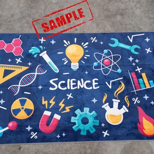 Science Education Rug, Education Rug, Hand Drawn Science Rug, Kids Room ...