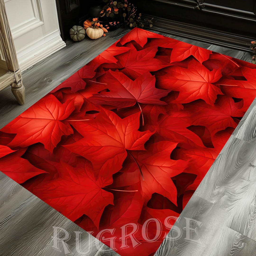 Autumn Rug, Leaf Pattern Rug, Red Leaves Rug, Colorful Leaf Rug,living ...
