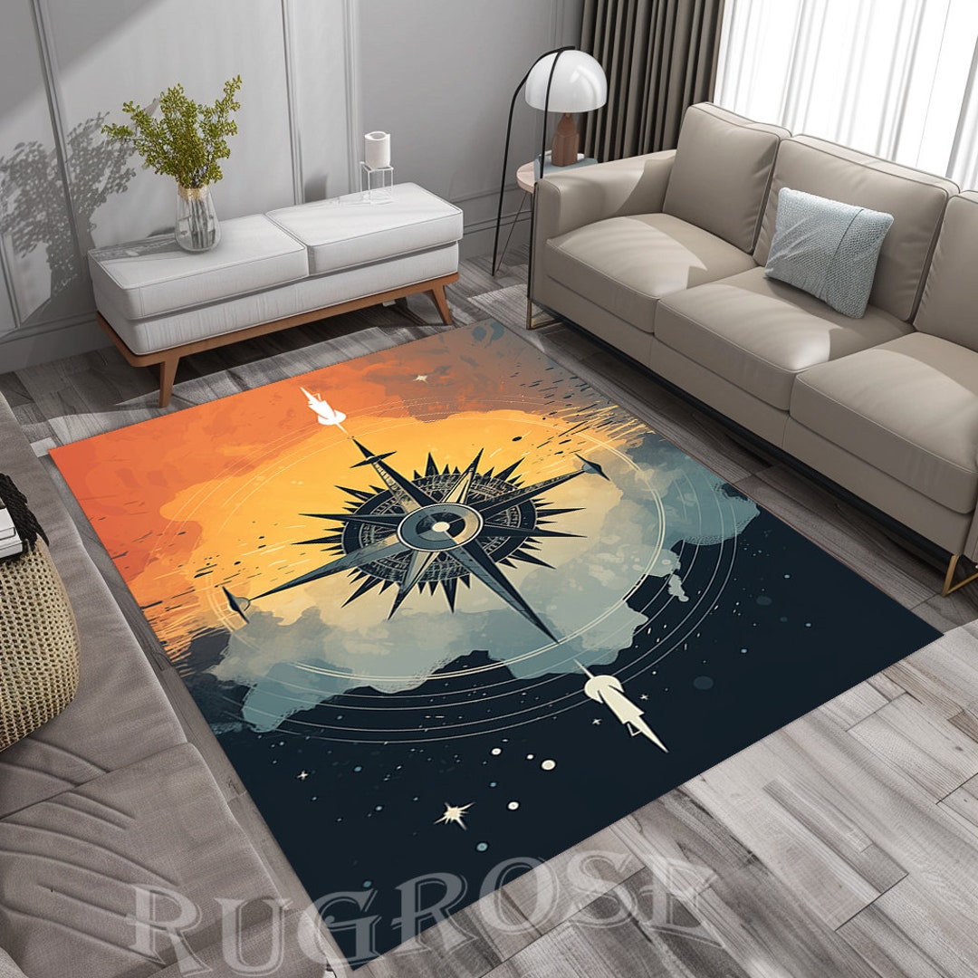 Compass, Compass Rug, Compass Themed Rug, Ancient Compass Rug, Colorful ...