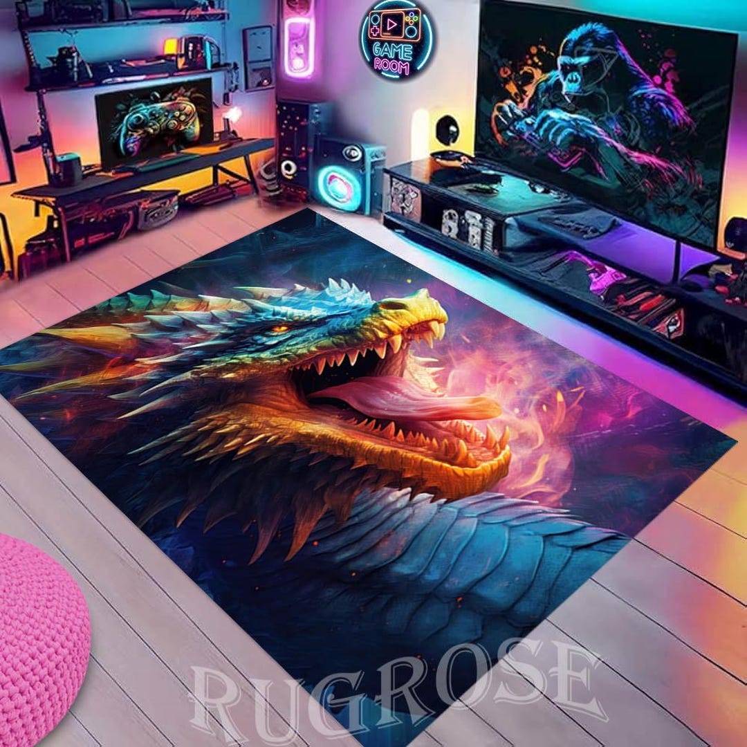 Dragon, Dragon Rug, Pink Dragon Rug, Neon Dragon Rug, Dragons Rug ...
