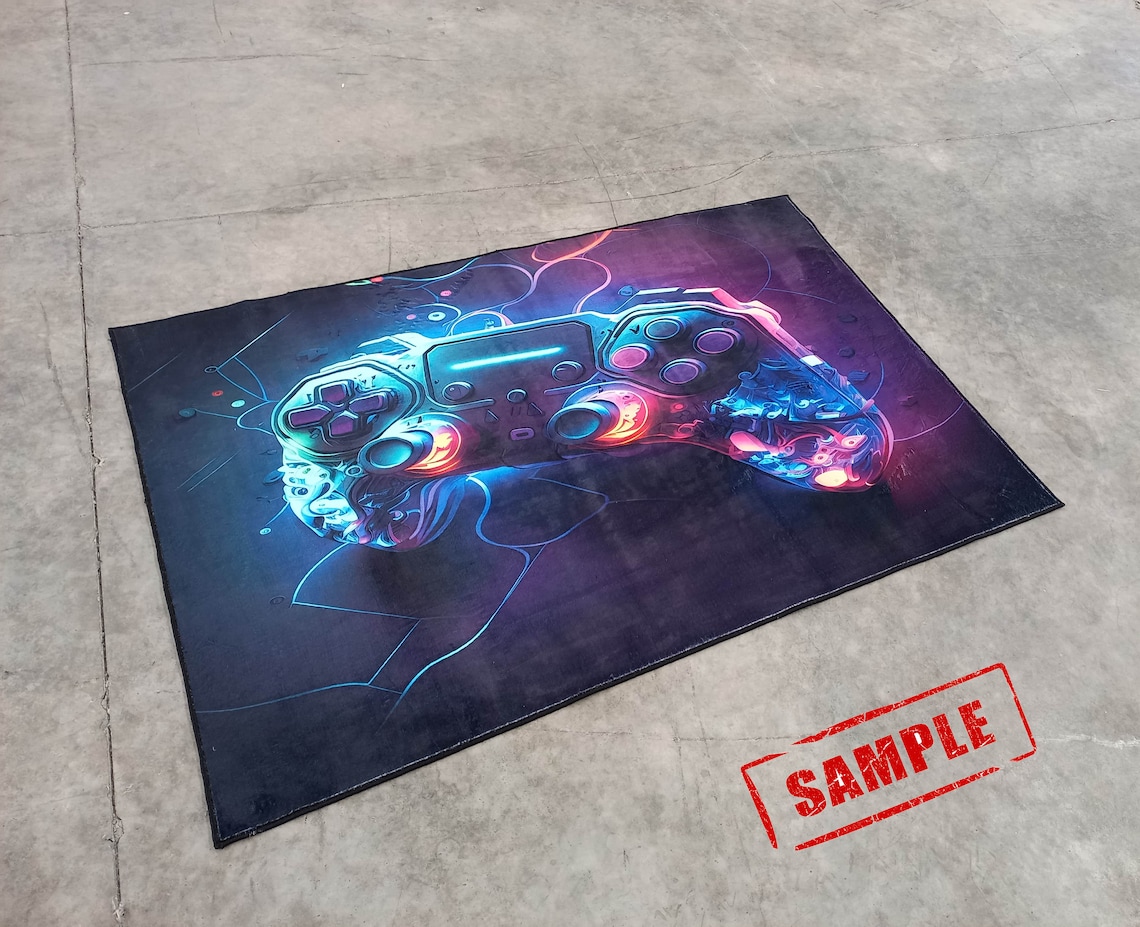 Neon Game Controller Rug, Gamer Room Decor - Etsy