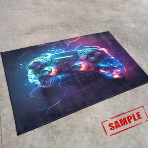 Gamer Rug, Game Controller, Neon Game Controller, Game Room Rug, Gaming ...