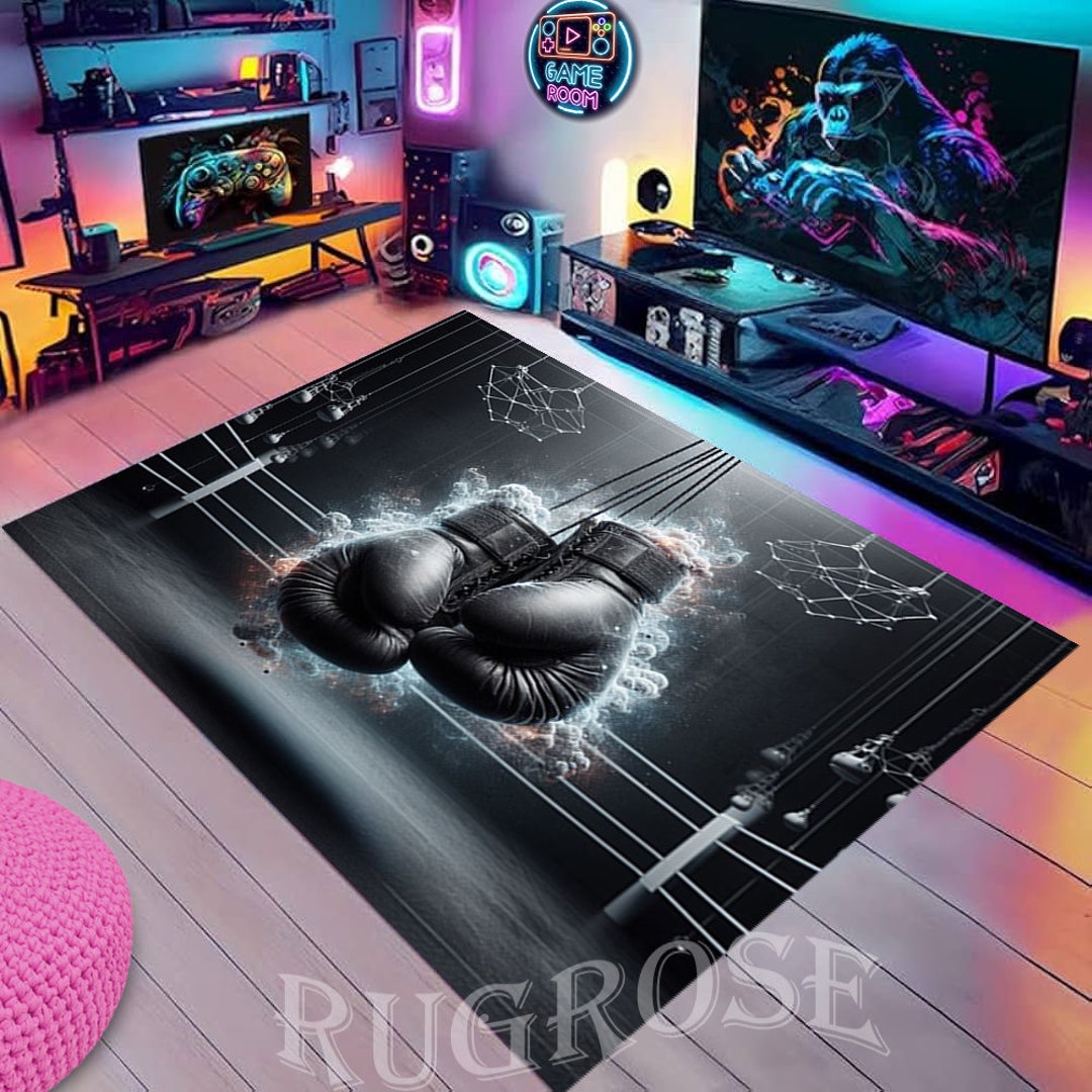Boxing Rug, Black Boxing Gloves Rug, Knockout Rug, Living Room Rug ...