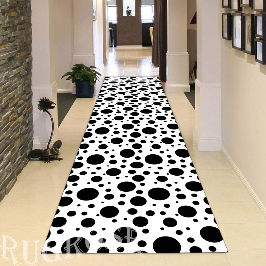 Black White Runner,black Spotted Runner Rug,hallway Rug,hotel Carpet ...