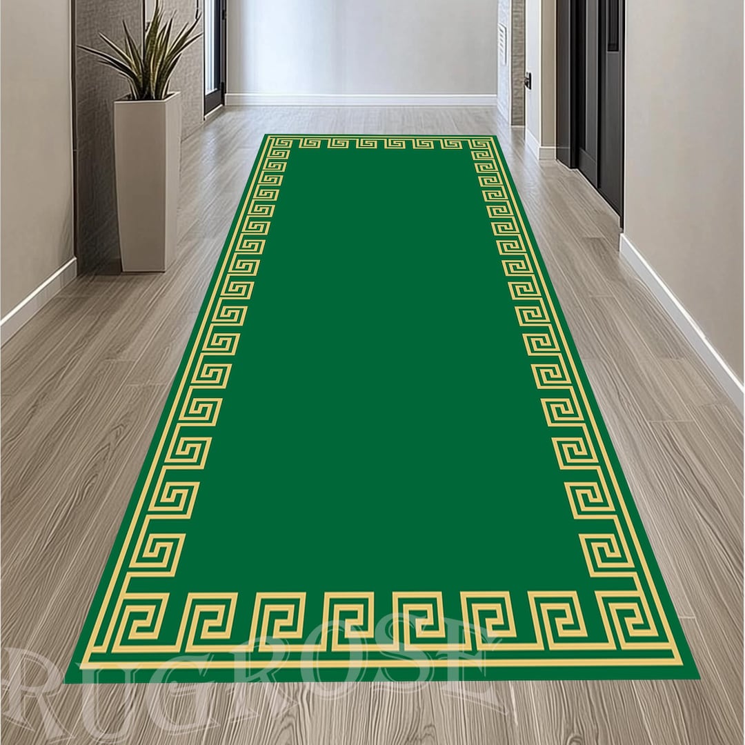 Green and Gold Rug, Runner Rug, Entry Rug, Anti Slip Runner Rug ...