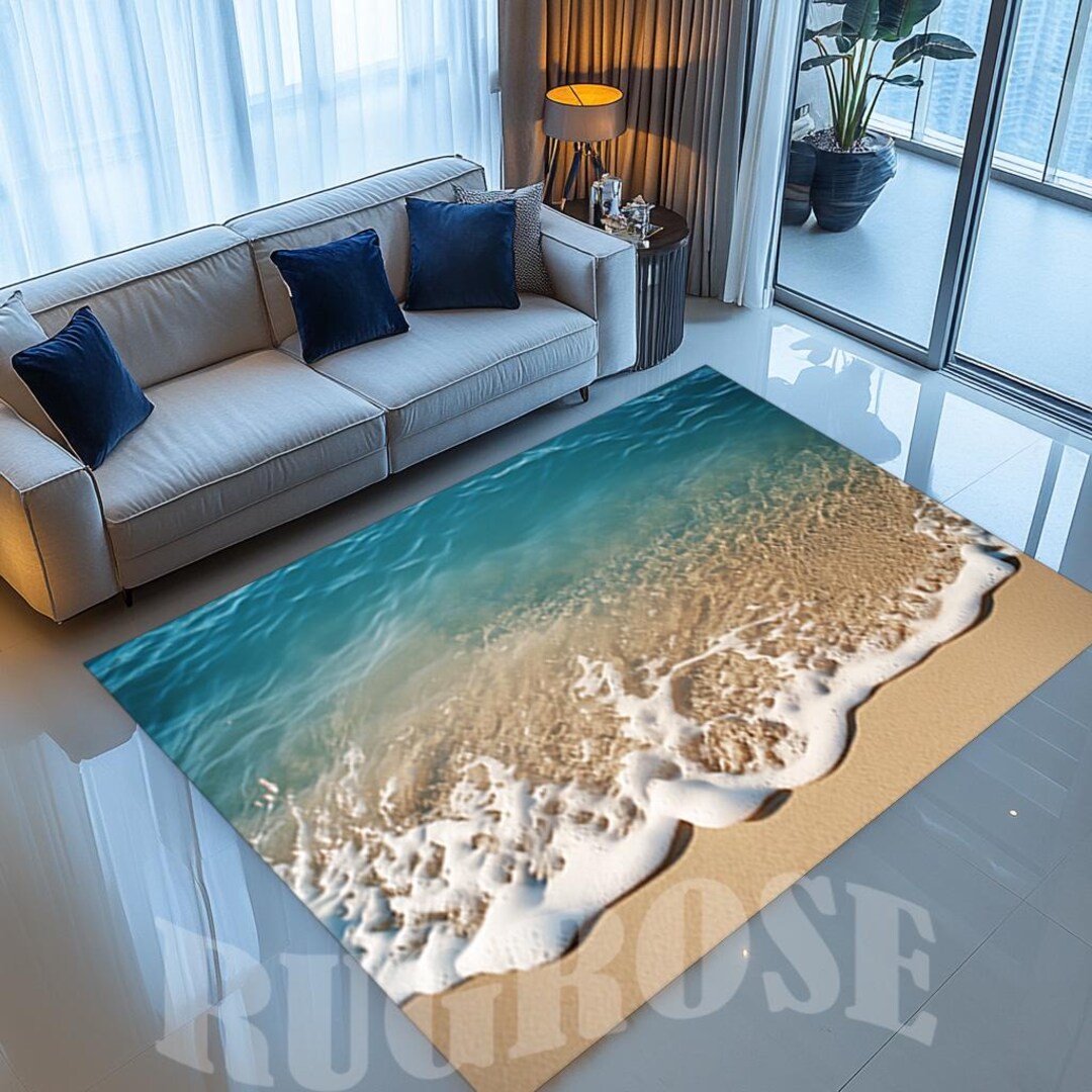 Beach Rug, Sea Rug, Sea Wave Rug, Sand Wave Rug, Nautical Rug, Clear ...