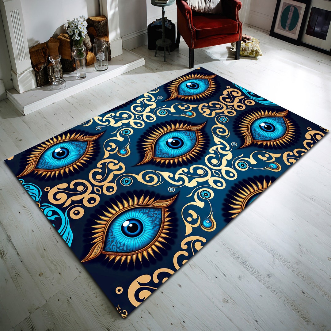 Evil Eye Rug, Blue Evil Eye Rug,amulet Rug,colorful Rug,modern Blue Rug ...