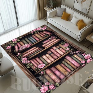 Library Rug, Reading Book Rug, Bookshelf Rug,pink Flower Bookshelf Rug ...