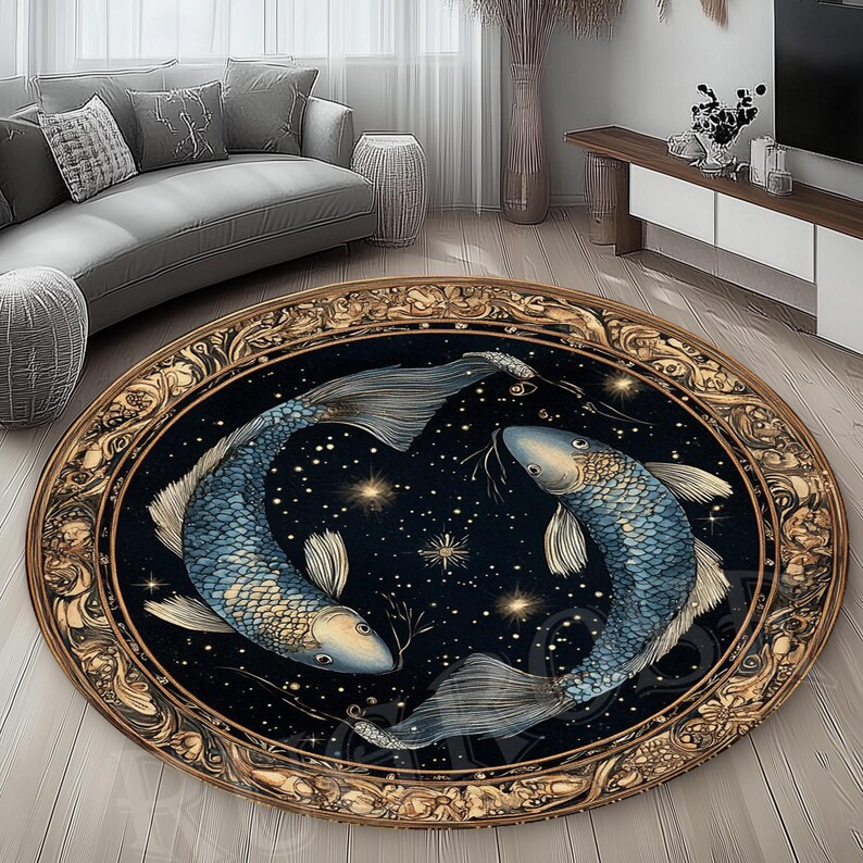 3D Look Fish Round Rug, Traditional Style - Etsy