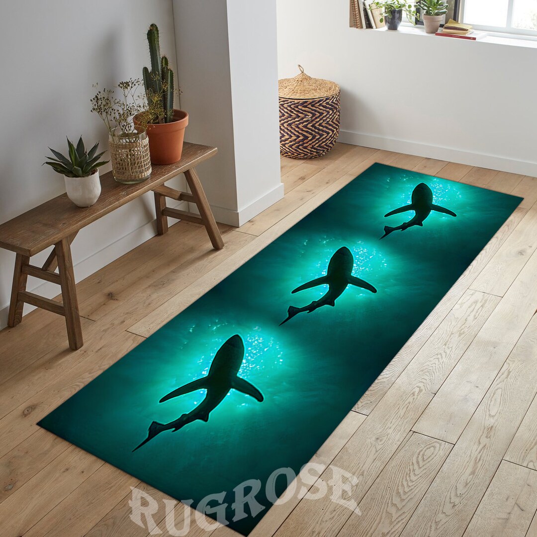 Shark Rug, Shark Pattern Rug, Shark Runner Rug, Ocean Themed Rug ...