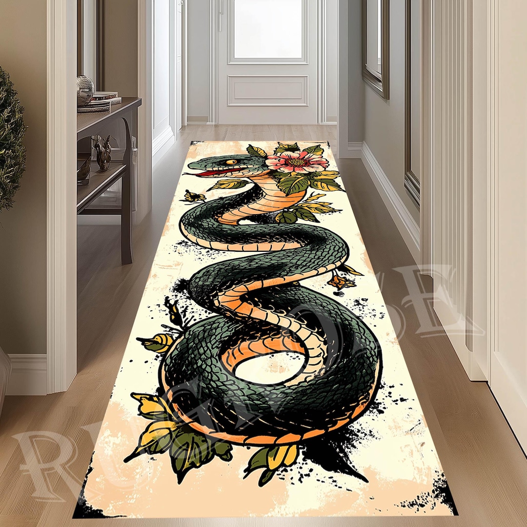 Snake Rug, Snake Runner Rug, Snake Design Rug, Rose Themed Rug,gift ...