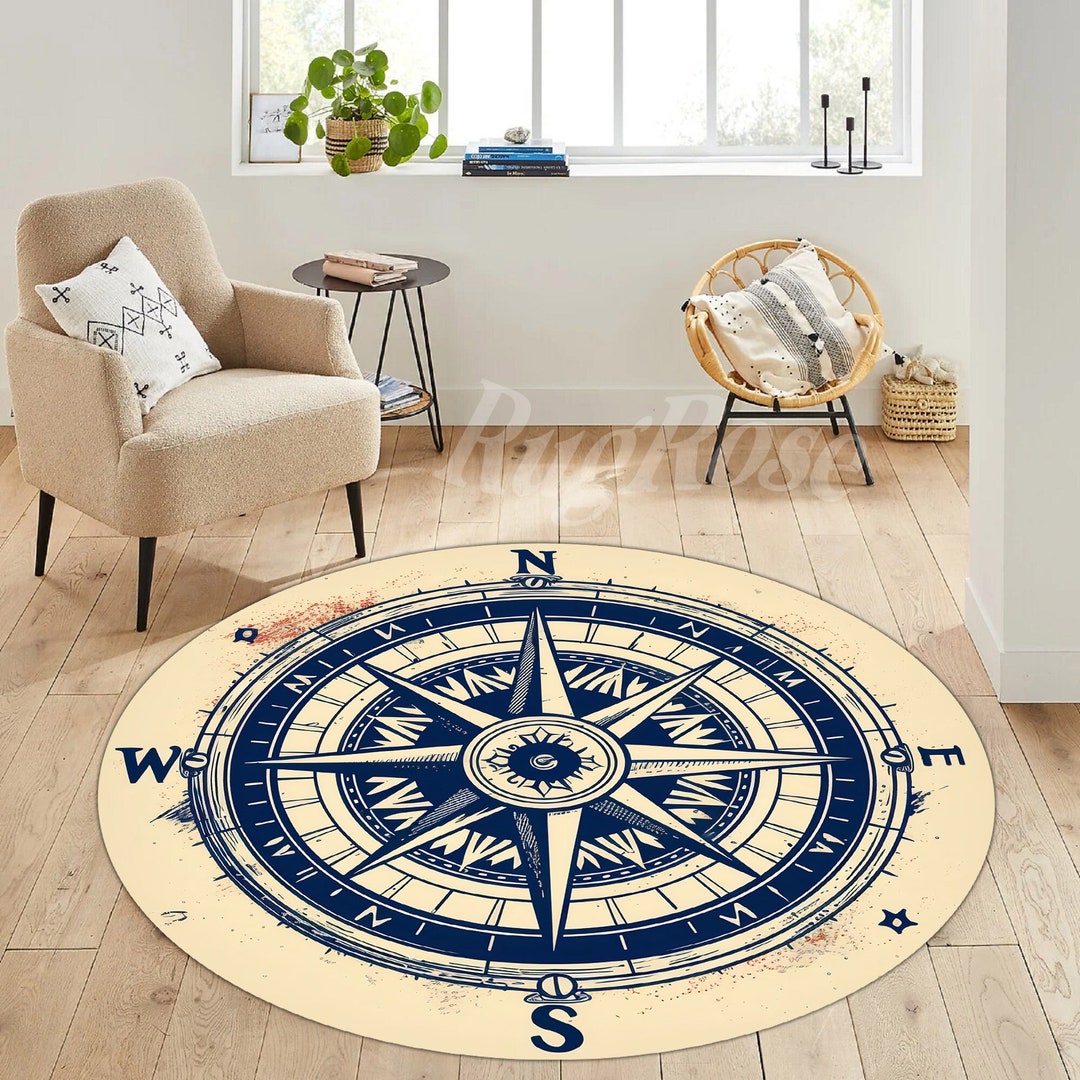 Compass Rug, Round Compass Rug, Medallion Rug, Round Decor Rug, Gift ...