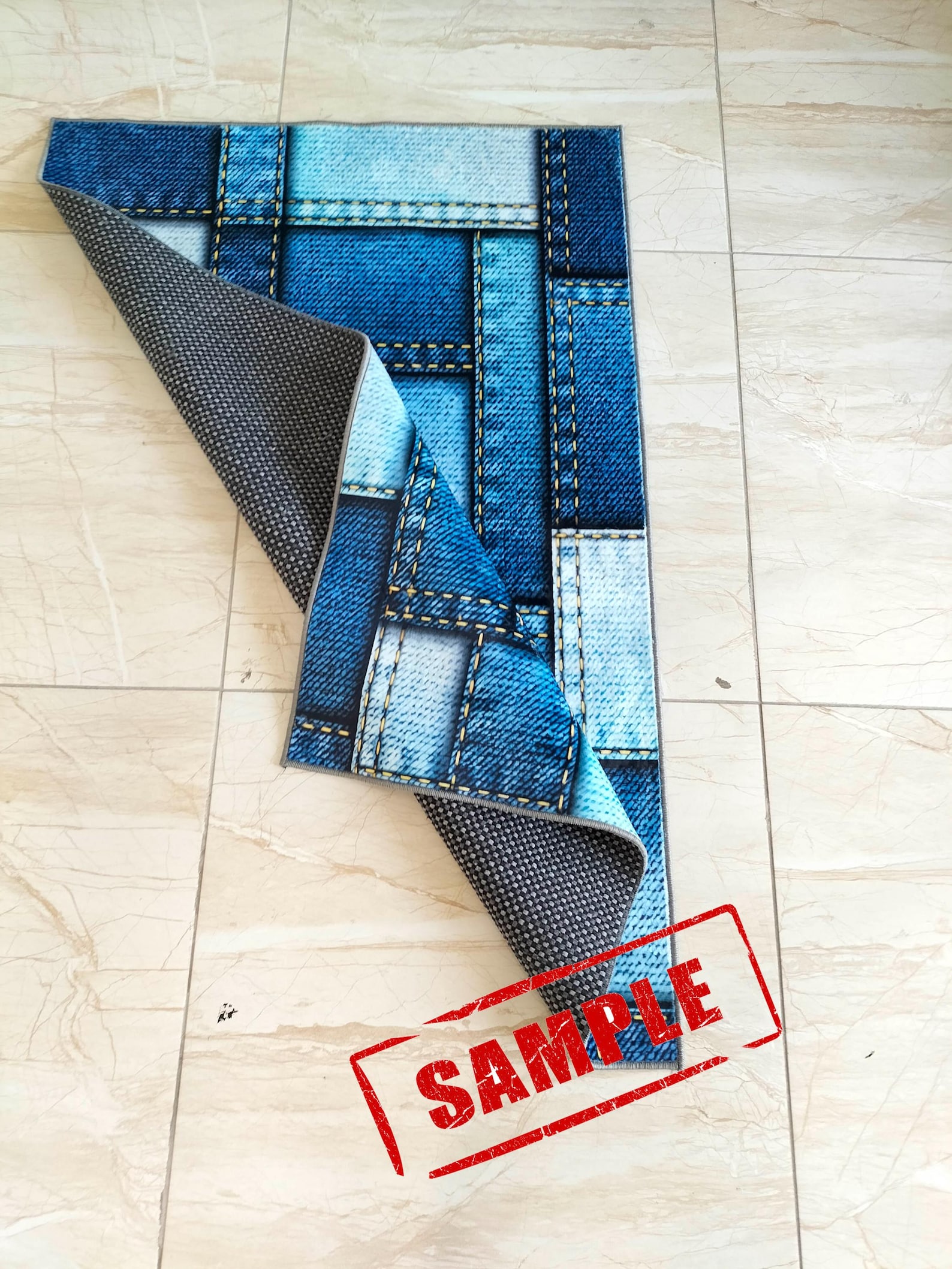 Blue Jean Pattern Area Rug, Modern Patchwork Design - Etsy