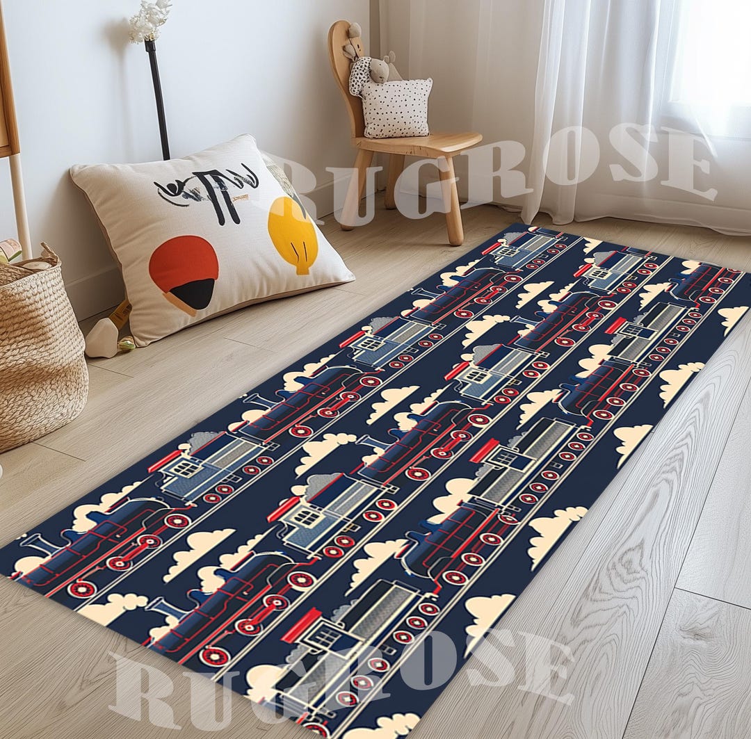 Train Rug, Train Runner Rug, Cute Train Rug,train Track Rug,train ...