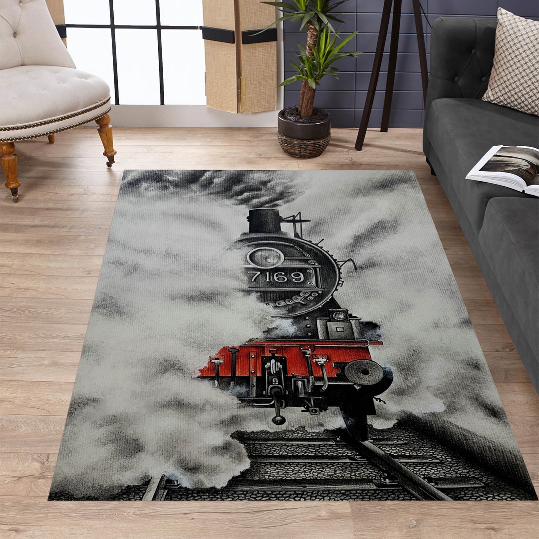 Train Pattern Rug, Train Rug, Home Decor Rug, Living Room Rug, Area Rug ...