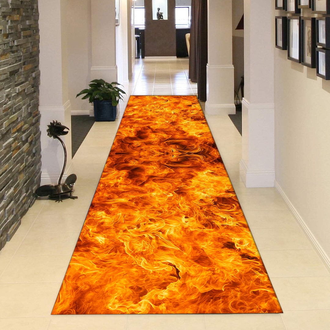 Flame Rug, Flame Runner Rug, Burning Rug, Fire Rug, Hallway Rug, Orange ...